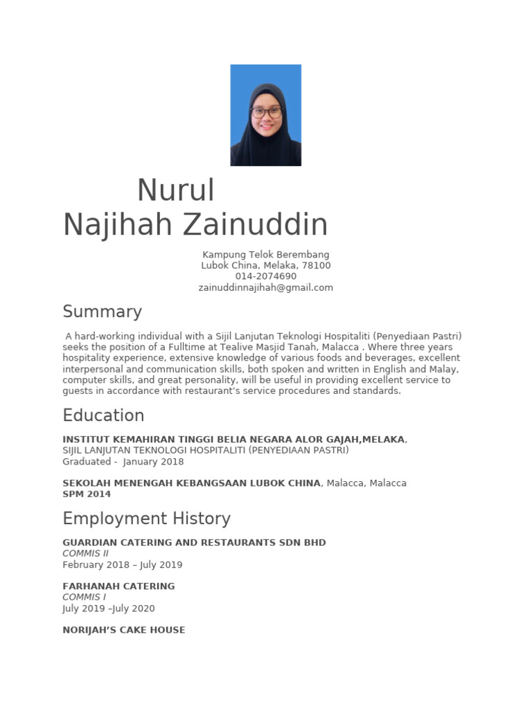 Resume Nurul Najihah | PDF