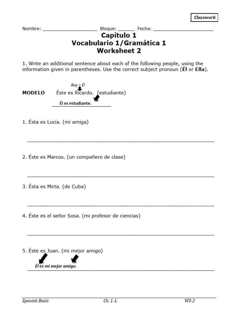 Spanish Basic Worksheets - Worksheet 2 Author Cuaderno Español | PDF