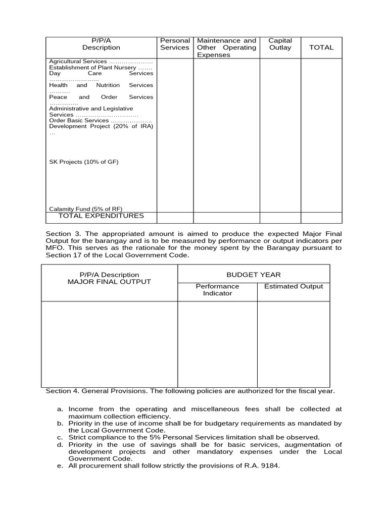 Template Barangay Budget | PDF