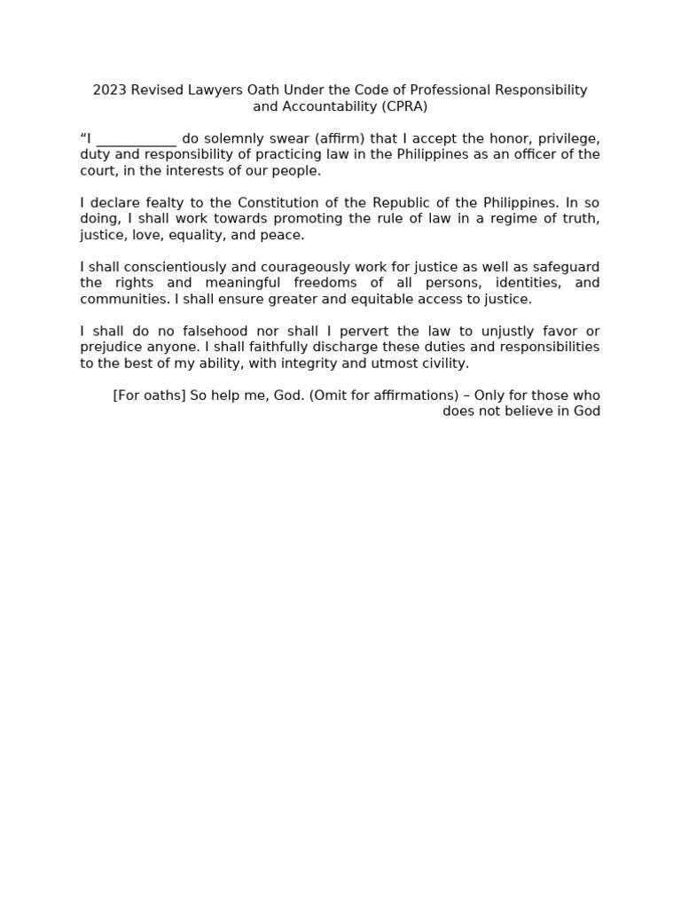 The Revised Lawyer's Oath of 2023 CPRA | PDF