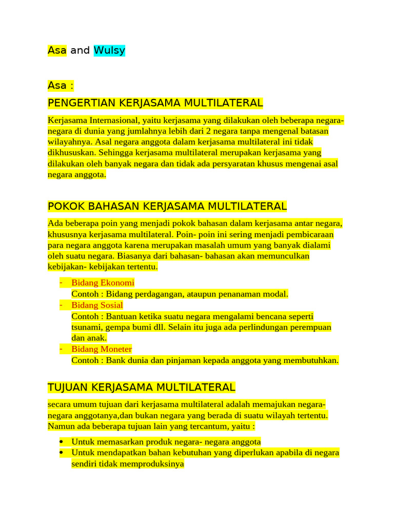Kerjasama Multilateral | PDF