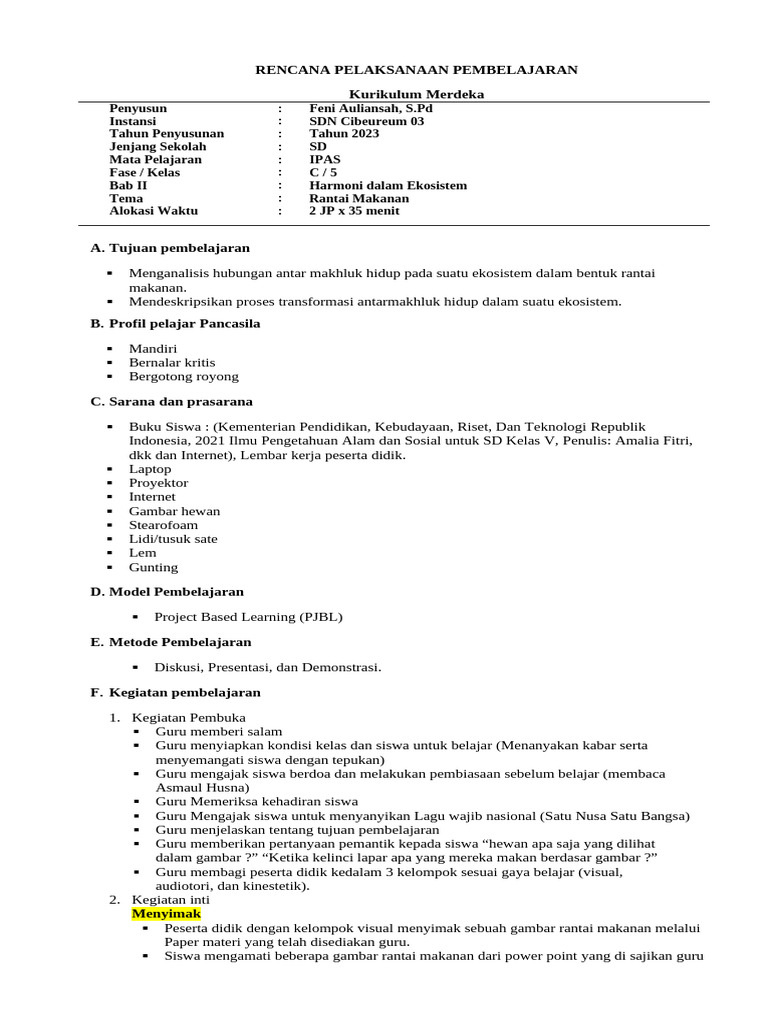 RPP Kurmer Ipas Bab Ii | PDF