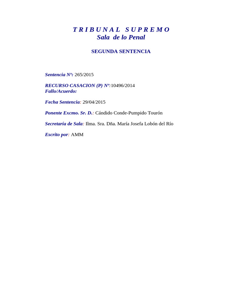 STS 265-2015. Sentencia Autoblanqueo (Análisis) | PDF