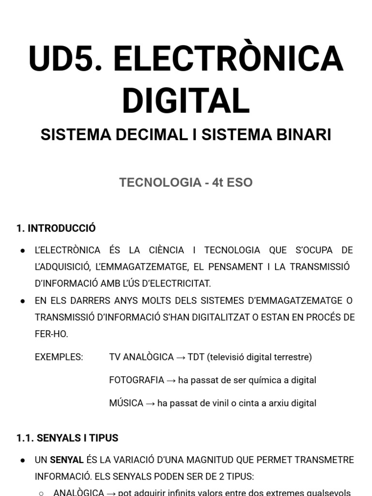 Ud5. Electrònica Digital - S.decimal - S.binari | PDF