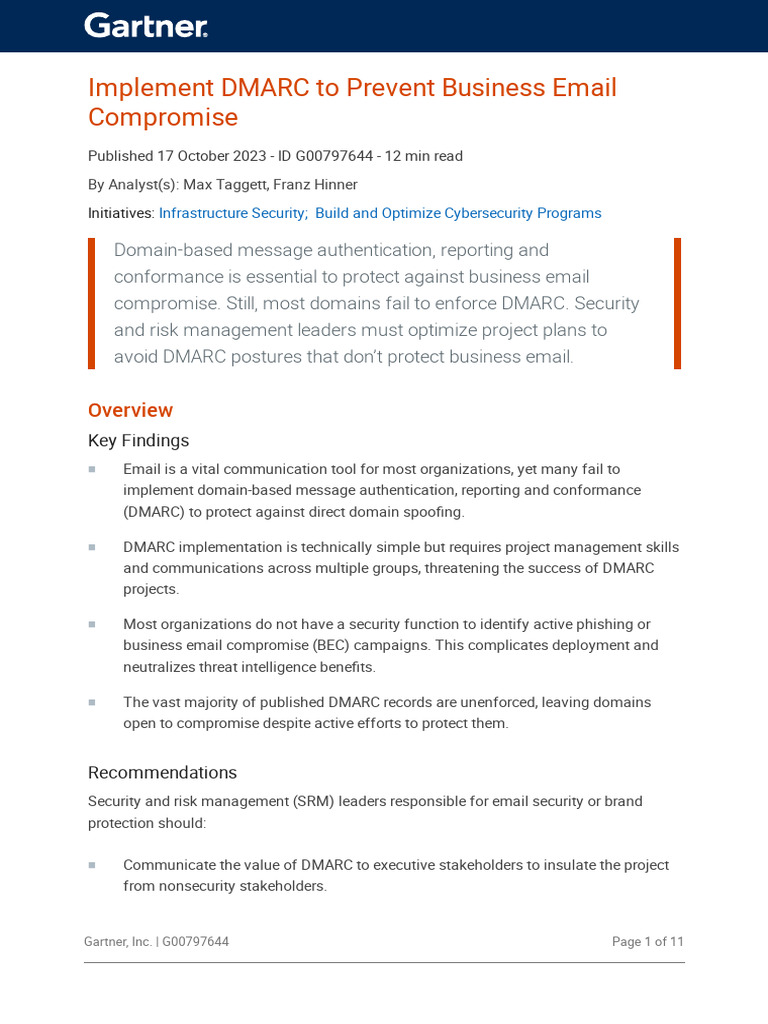 Implement DMARC To Prevent Business Email Compromise | PDF