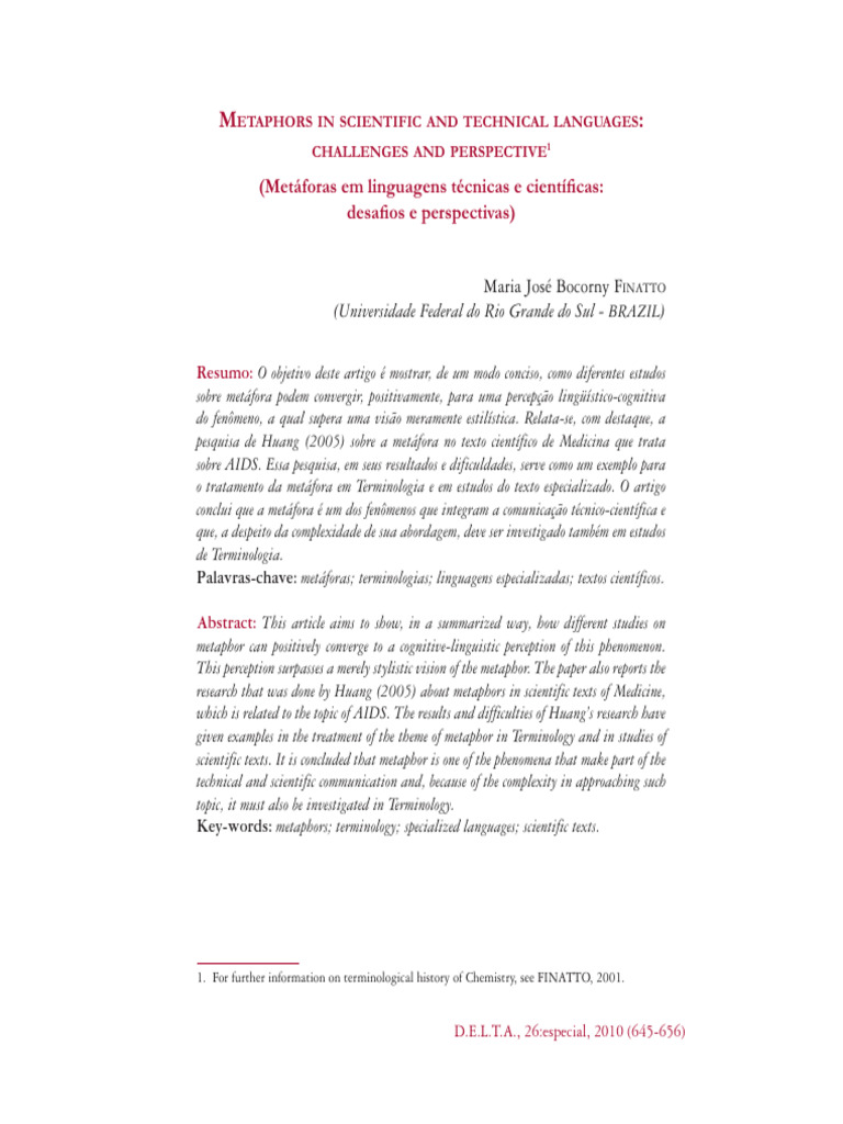 Metaphors in Scientific and Technical Languages CH | PDF