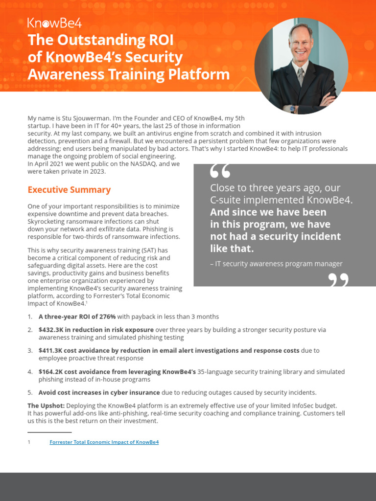 The Outstanding ROI of KnowBe4's Security Awareness Training Platform | PDF