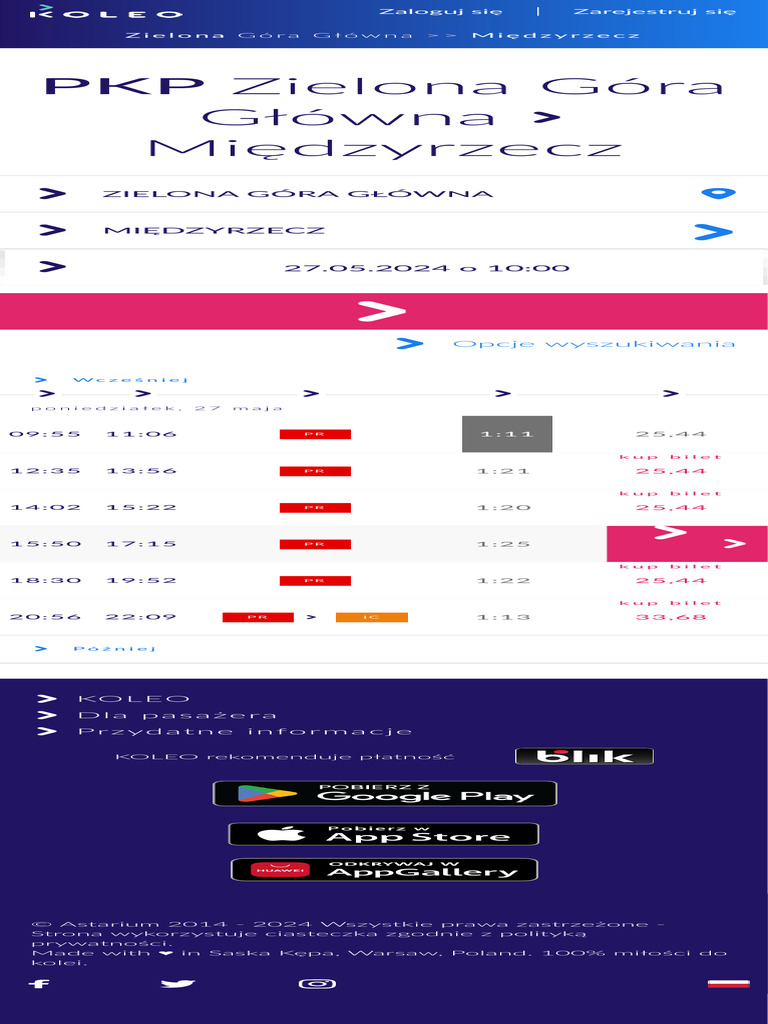 PKP Zielona Góra Główna Międzyrzecz Rozkład Jazdy I Bilety KOLEO | PDF