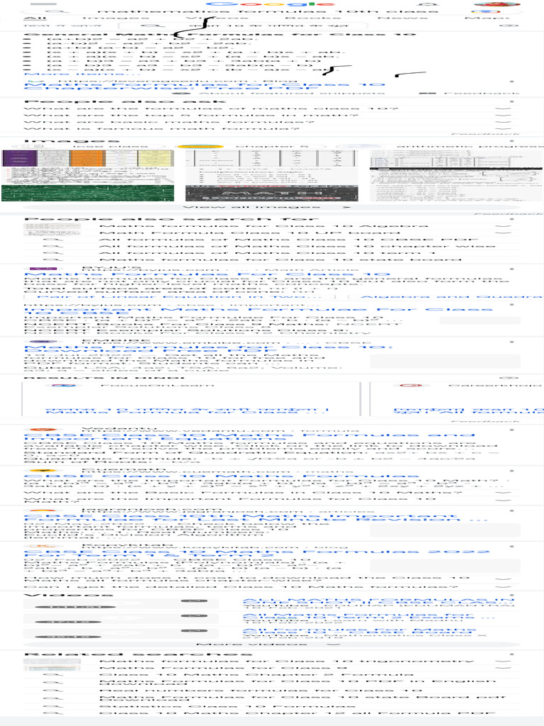 Mathematics Formulas 10th Class - Google Search | PDF