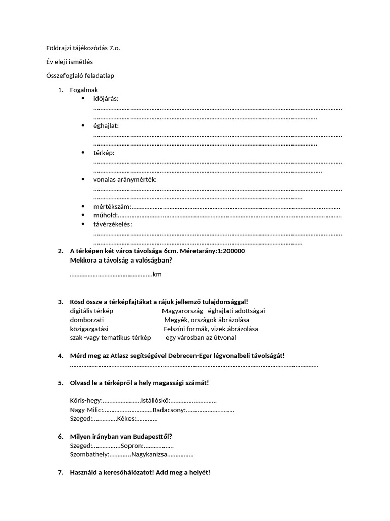 Összefoglaló Feladatlap | PDF