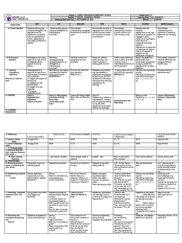 DLL - All Subjects 2 - Q1 - W6 - D4 | PDF