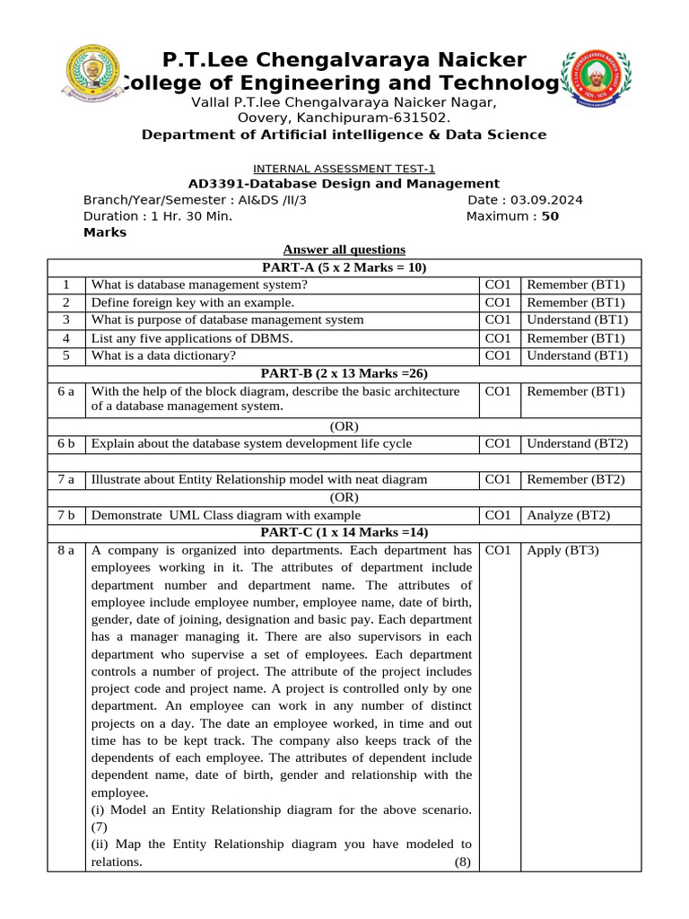CS3492 - DBMS - Iat1 | PDF
