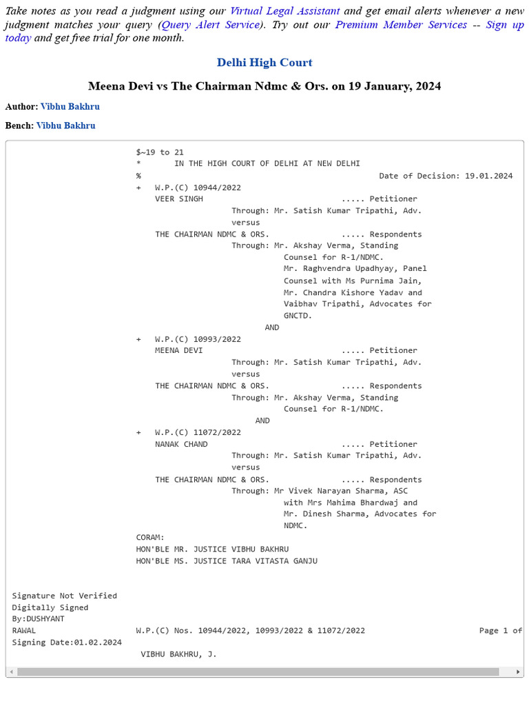 Meena Devi Vs The Chairman NDMC & Ors. On 19 January, 2024 | PDF