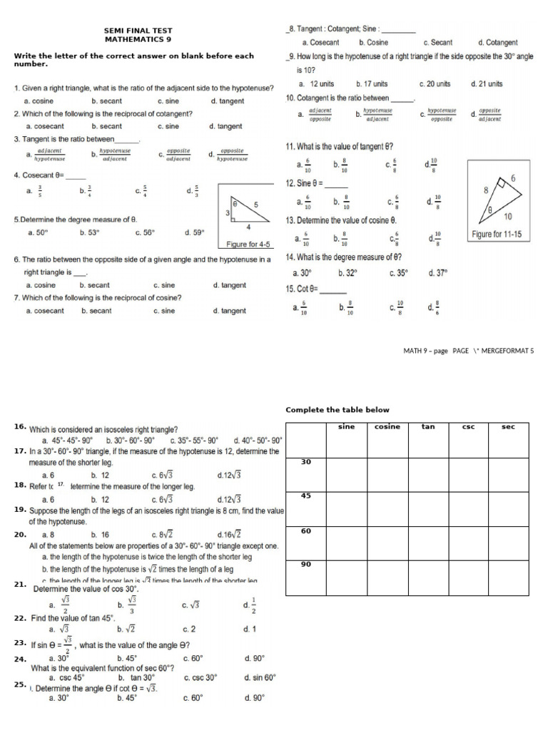 Semi-final-exam-in-Math-9-2023-2024 | PDF