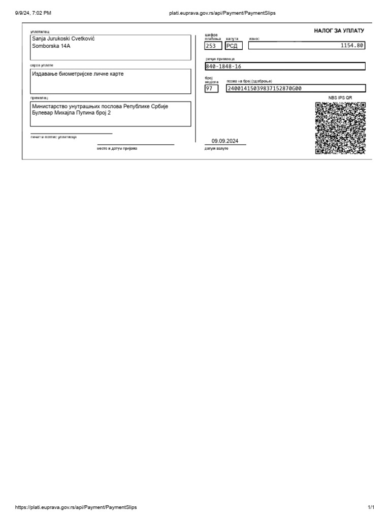 Plati - Euprava.gov - Rs Api Payment PaymentSlips | PDF
