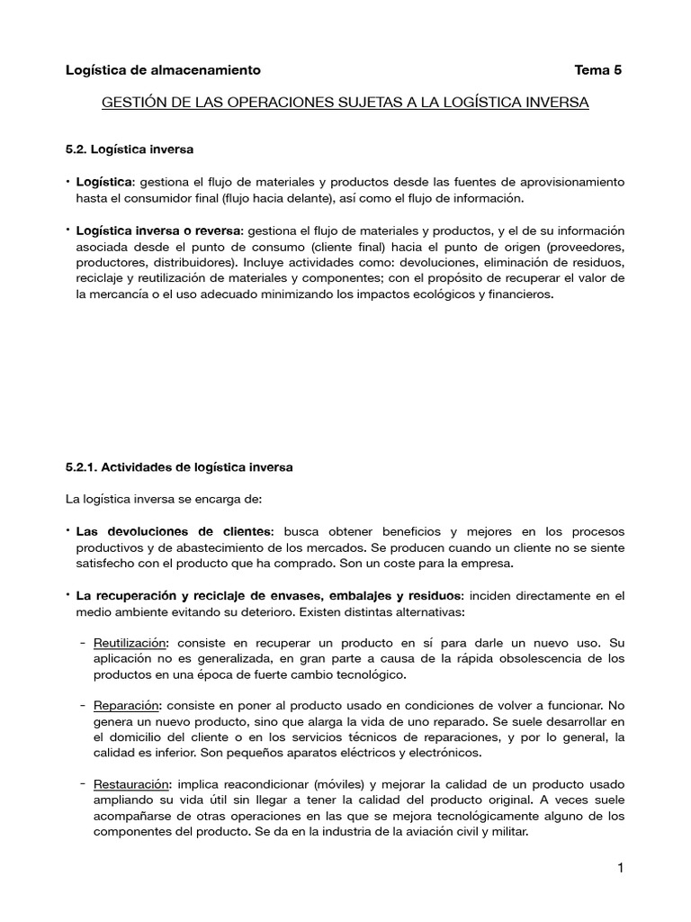 Resumen Tema 5 Logística | PDF