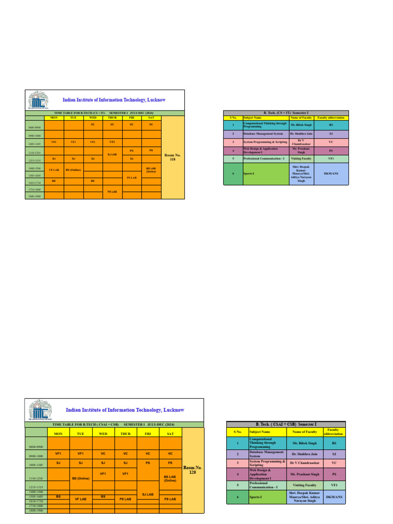 2ed51363 Timetable For B. Tech. Autumn 2024 | PDF