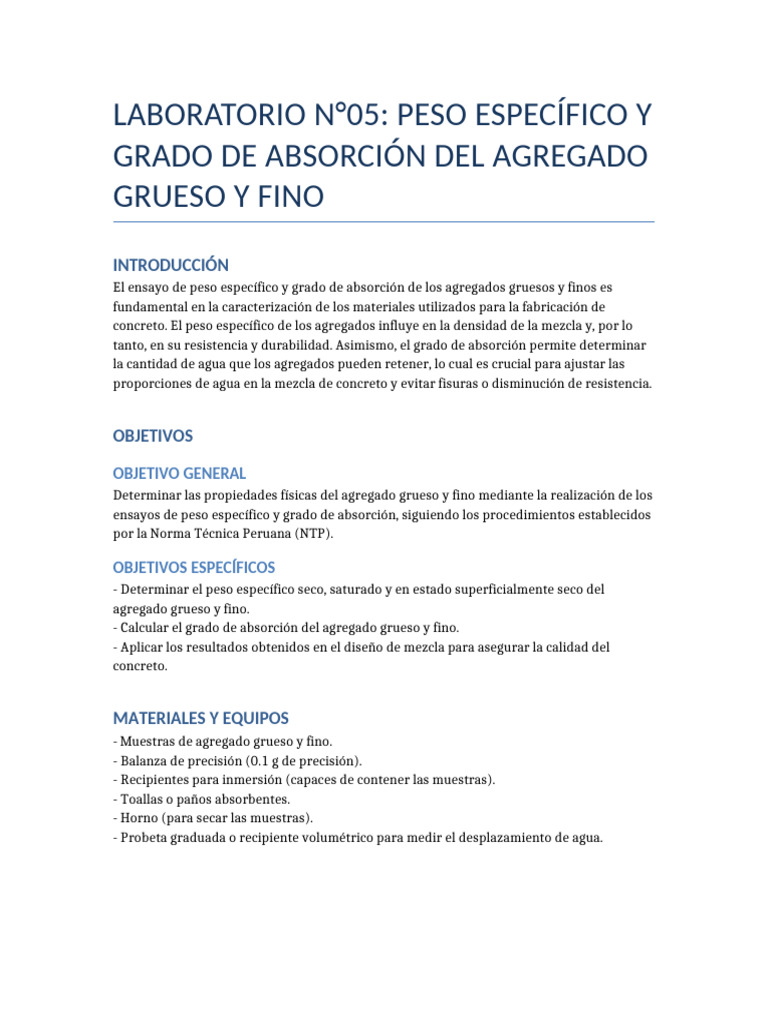 Laboratorio 05 Peso Especifico | PDF