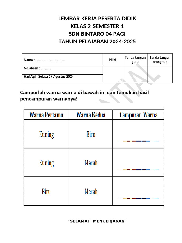 LKPD Warna Kelas 2 | PDF