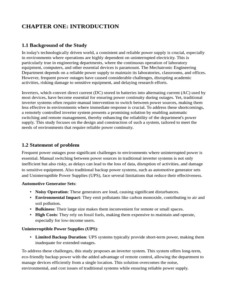 Chapter 1: Design and Construction of A Remotely Controlled Inverter System | PDF