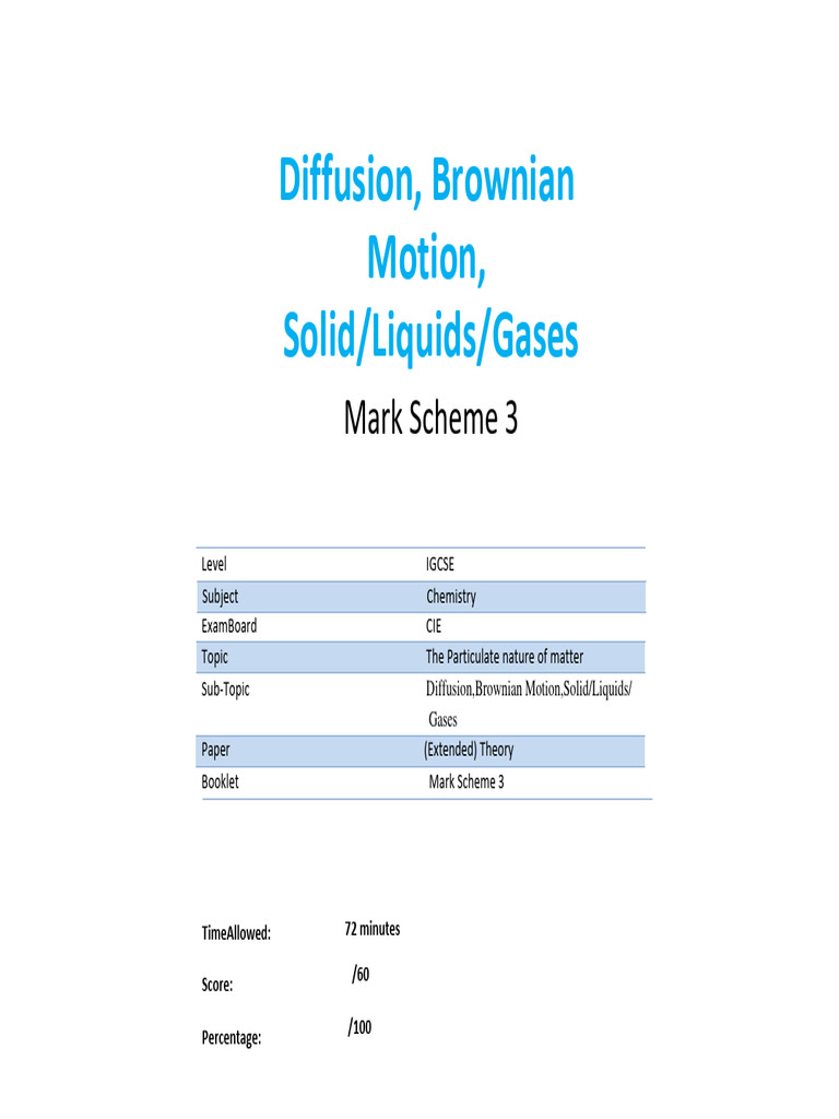 1.3 Diffusion Brownian Motion SolidsLiquidsgases MS IGCSE CIE Chemistry Extended Theory Paper ...