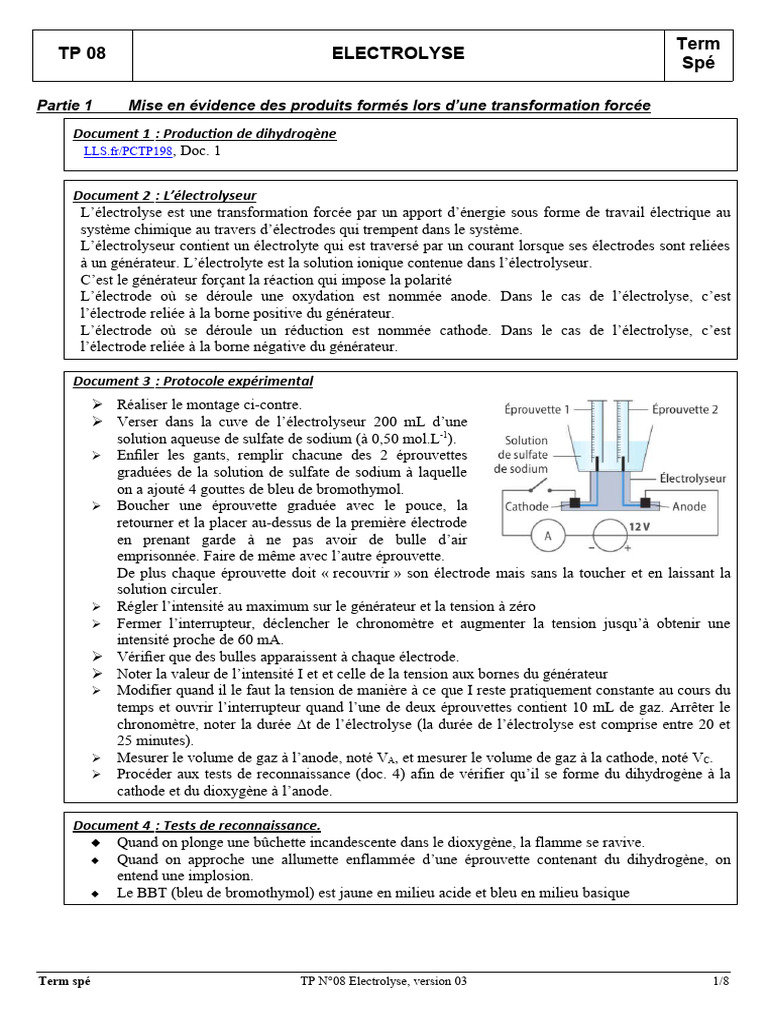 TP11 Electrolyse | PDF