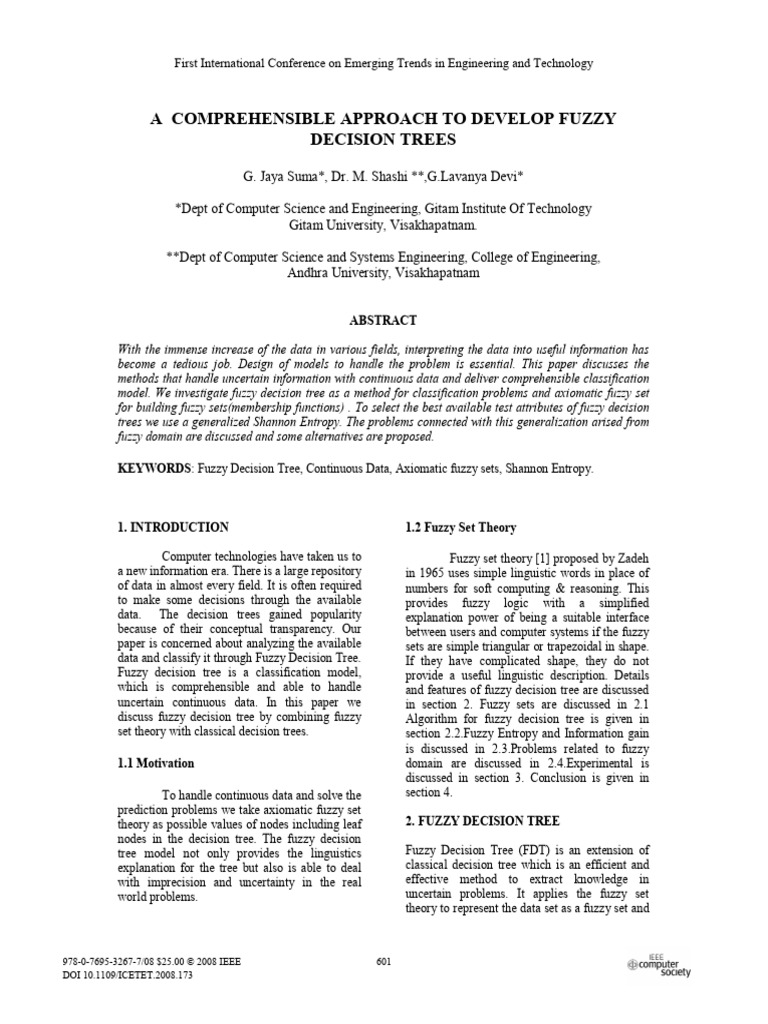 A Comprehensible Approach To Develop Fuzzy Decision Trees | PDF