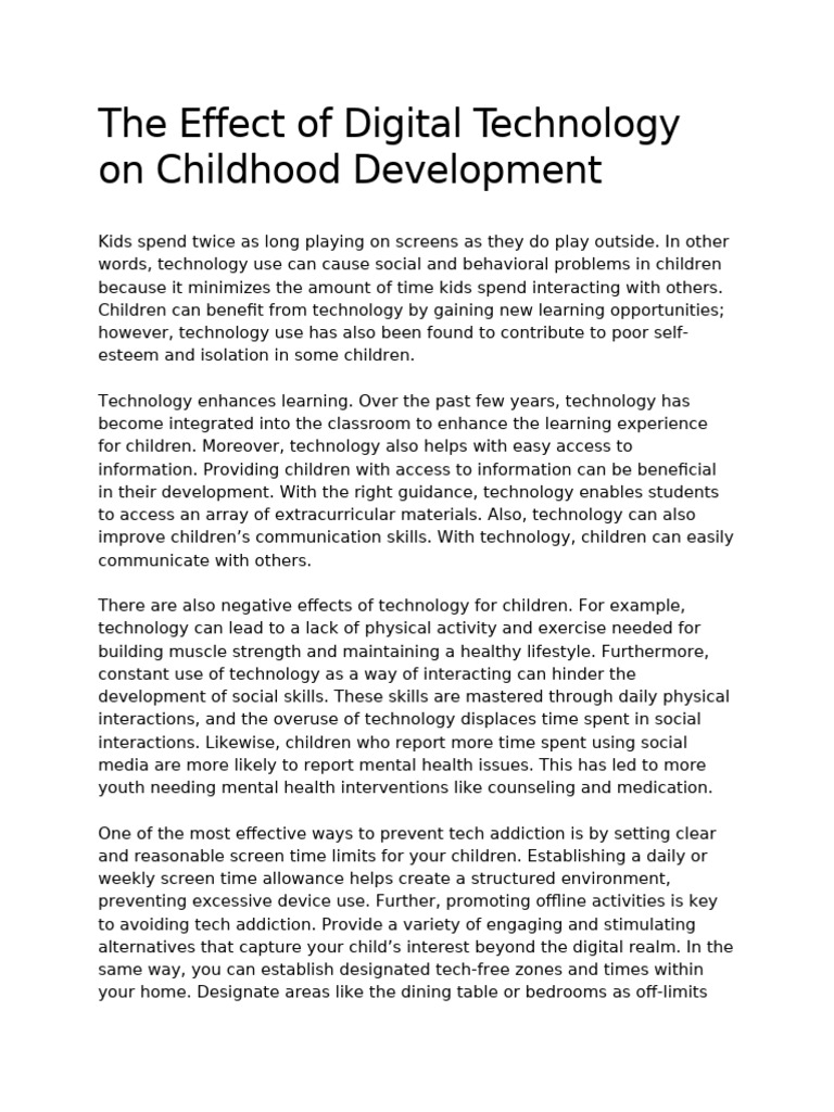 The Effect of Digital Technology On Childhood Development | PDF