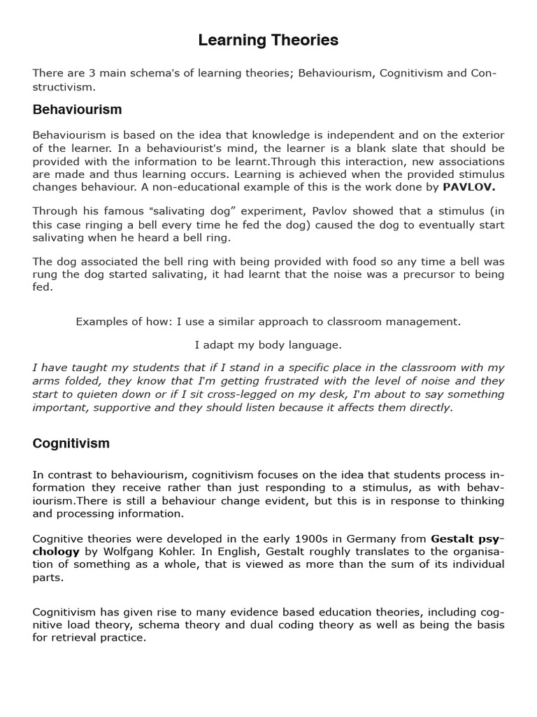 Overview of Learning Theories | PDF | Constructivism (Philosophy Of ...