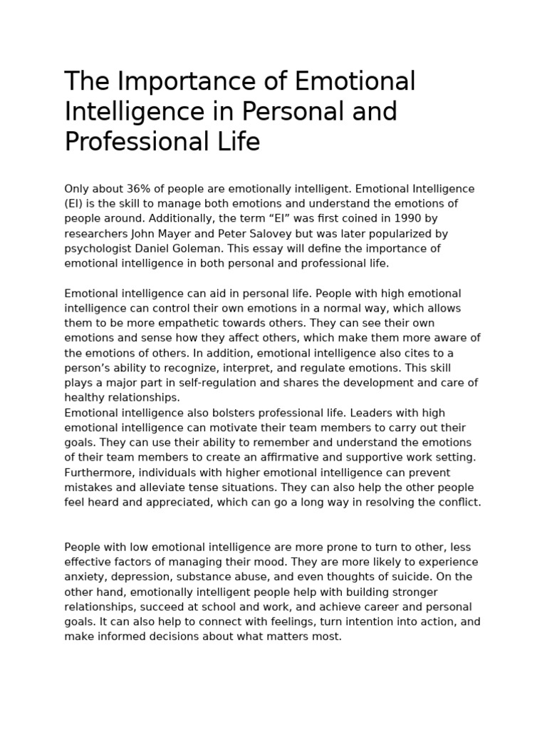 The Importance of Emotional Intelligence in Personal and Professional ...