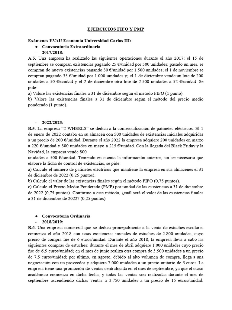 EJERCICIOS FIFO Y PMP | PDF