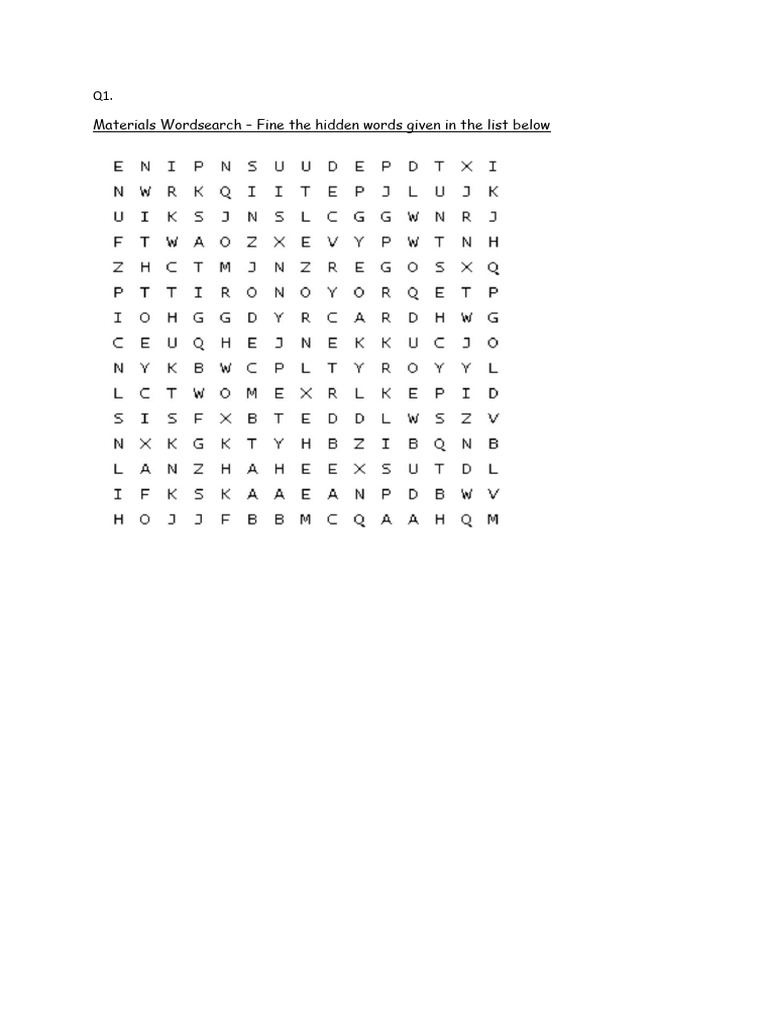 Materials-Wordsearch Worksheet2 | PDF