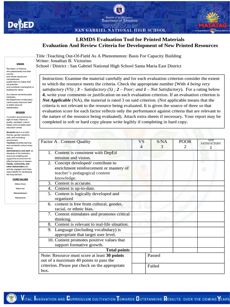 Questionnaire Evaluation Tool | PDF