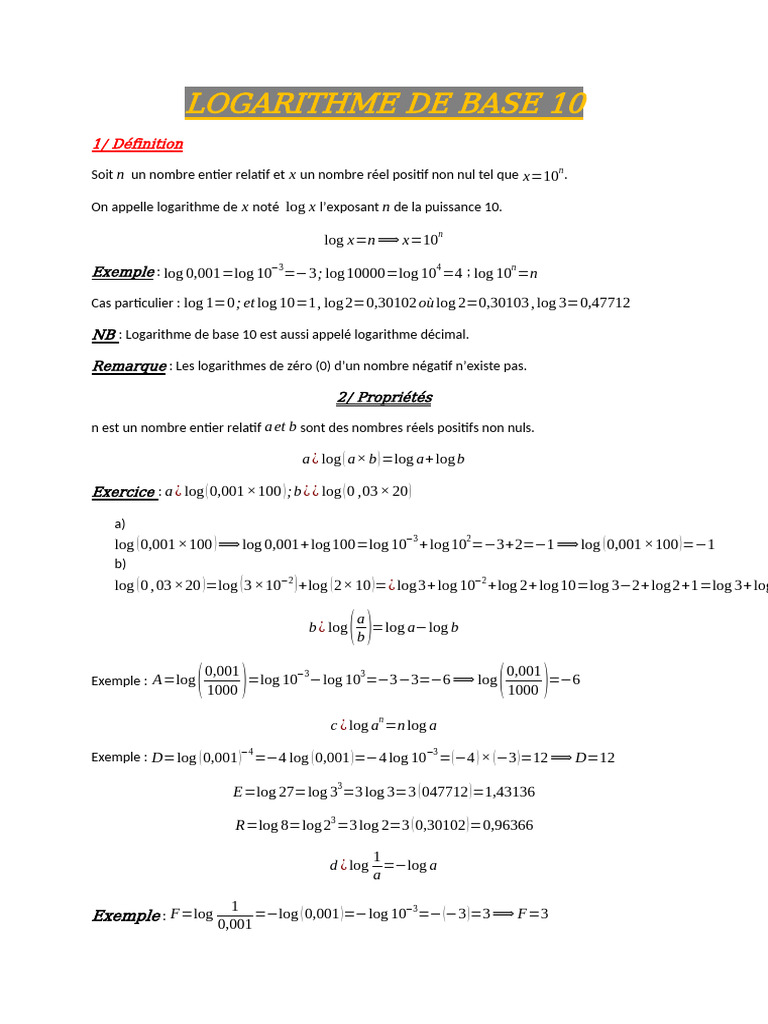 Logarithme de Base 10 | PDF
