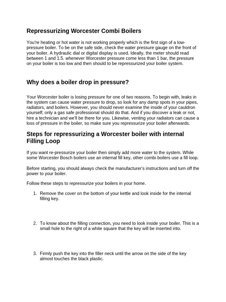 Repressurising Worcester Combi Boilers | PDF