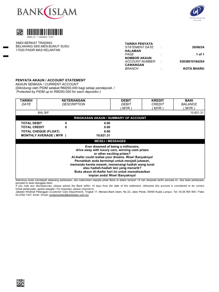 Statement Smdi Berkat Trading Jun 2024 | PDF