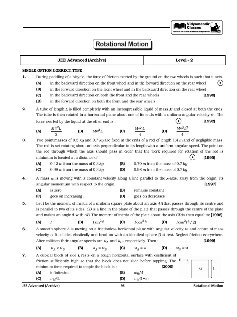 Rotation JEE Advanced Archive | PDF