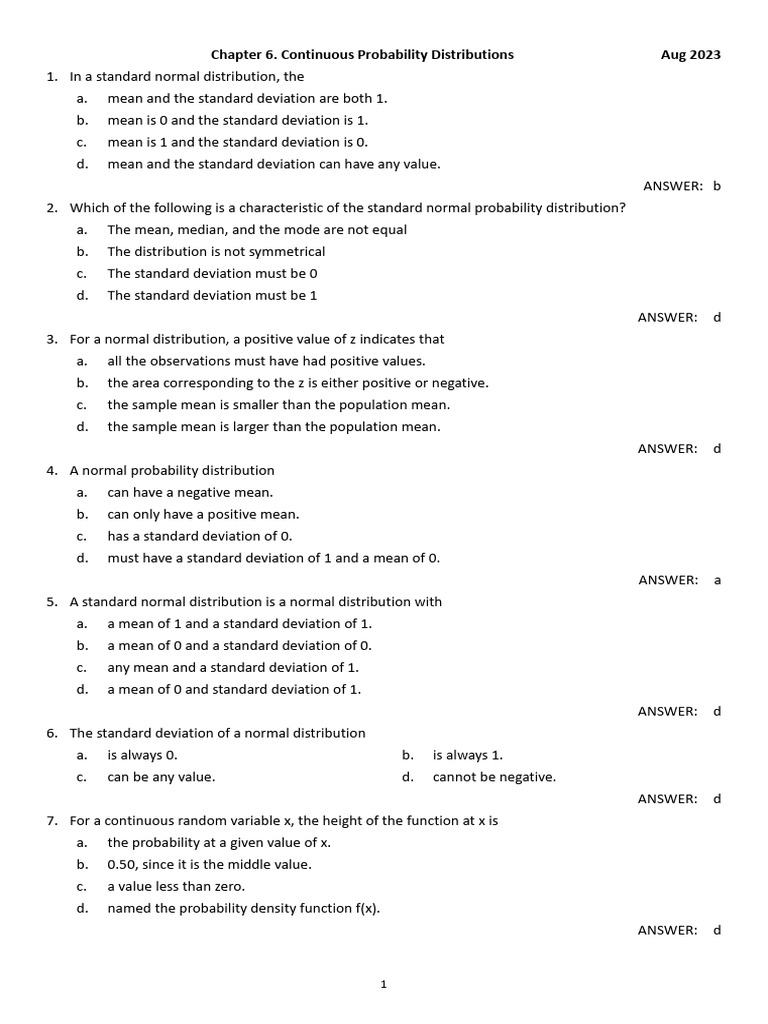 Chapter 6. Continuous Probability Distributions - Aug 2023 | PDF