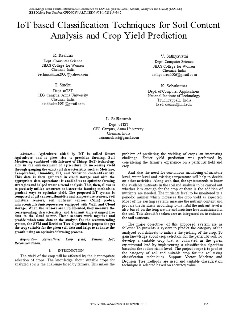 IoT Based Classification Techniques For Soil Content | PDF IoT Based Classification Techniques For Soil Content | PDF