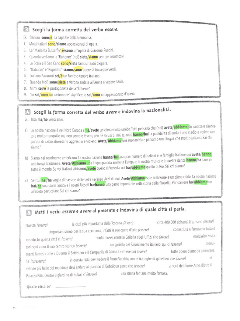 Esercizi Essere - Avere | PDF