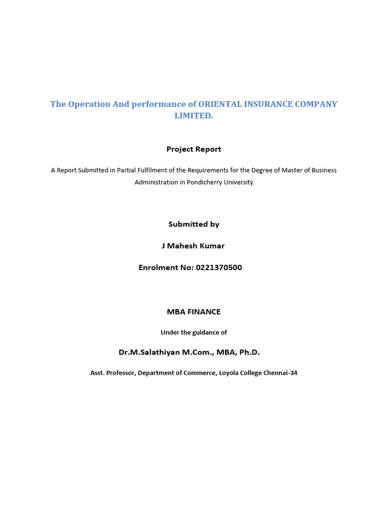 MBA Project - Oriental Insurance Company Limited (20-10-23) Final Out ...