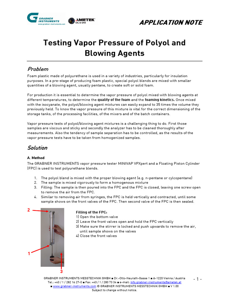 APPLICATION NOTE Testing Vapor Pressure of Polyol and Blowing Agents | PDF
