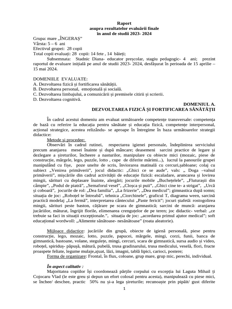 Raport Evaluarea Finala | PDF