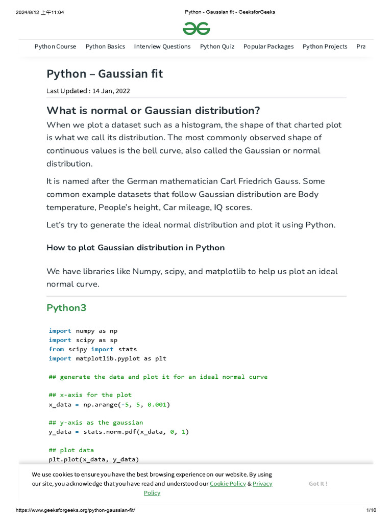 Python - Gaussian Fit - GeeksforGeeks | PDF