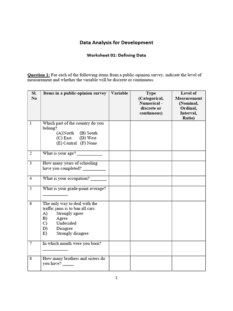 2B Worksheet - Defining Data | PDF