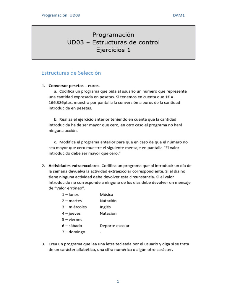 PRO - UD03 - Ejercicios 1 | PDF