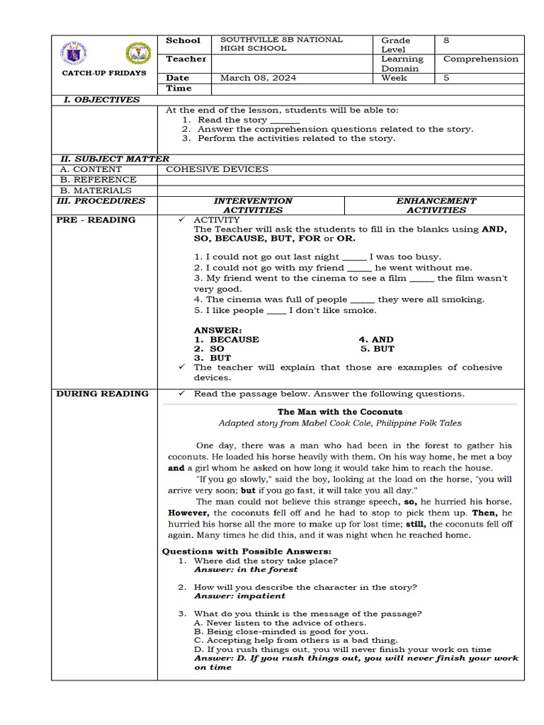 Catch-Up-Fridays-G8 English - Melc 15 | PDF | Human Communication | Language Arts & Discipline