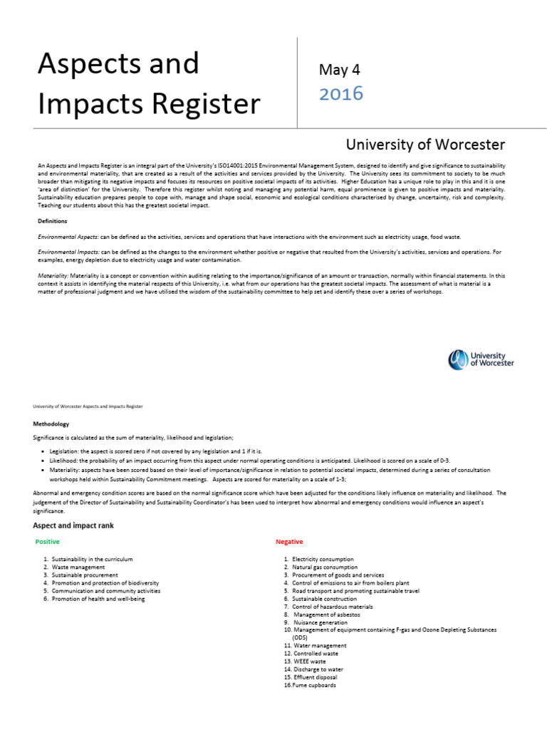 Aspects-and-Impacts-Register-2016 | PDF