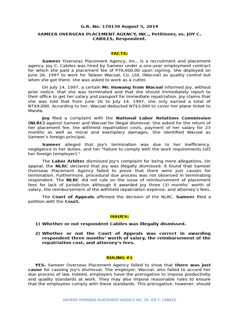 G.R. No. 170139 Sameer vs. Cabiles PDF | PDF