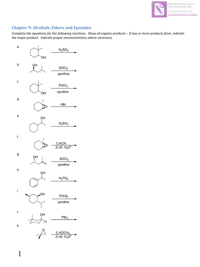 Alcohols, Ethers, and Epoxides Reactions | PDF | Ether | Chemical Compounds